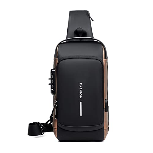 FANDARE Anti-theft Sling Bag Business Men Bag Chest Crossbody bags with USB Charging Port Waterproof Small Backpack for Outdoor Work Hiking Running Sport Travel Bag Black Brown