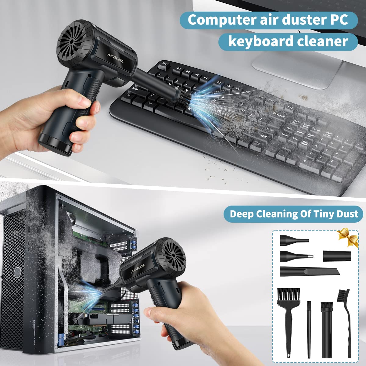 Compressed Air Duster,Electric Duster 110000RPM air Blower for Computer Replace Canned Air Can Keyboard Cleaner PC Air Dusters Compressed Air Electric,3 Speeds-Powerful 7600mAh