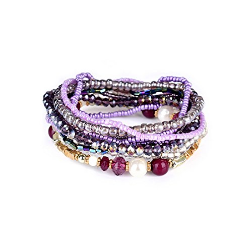 MengPa Stackable Beaded Bracelets for Women Stretch Bohemian layering Strand Statement Jewelry (Grey) G3207C