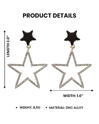Blingsoul Silver Star Earrings – Elegant Dangle Style Stars Silver Rhinestone Earrings for Women | [J100018] Star Earring