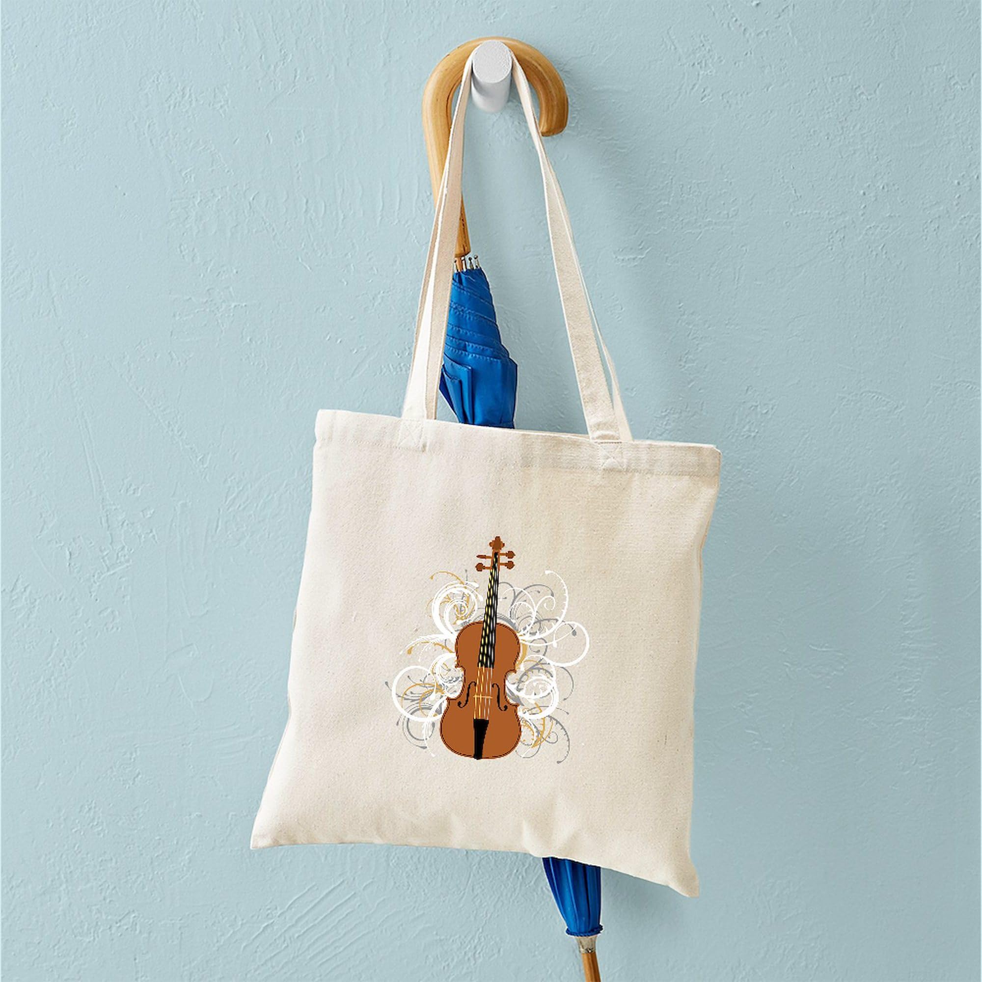 CafePress Violin Swirls (For Dark Colours) Tote Bag Canvas Tote Shopping Bag