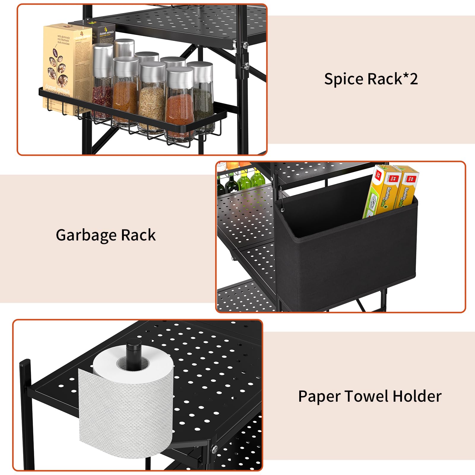 DTUQYX Foldable Outdoor Grill Cart with 3-Tier,Grill Cart,Grill Table for Outside with 2 Total Lock Casters,Pizza Oven Stand Table,Rolling BBQ Table and Folding Kitchen Island, Black