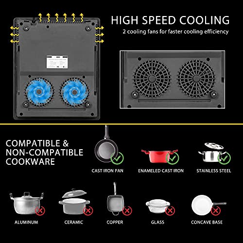 VIVOHOME 120V 1800W Electric Portable Induction Cooktop with 8 Preset Buttons, Sensor Touch Countertop Burner with 180-Min Countdown Timer and 0-24H Timing Start, 140-460℉ Temperature Adjustable