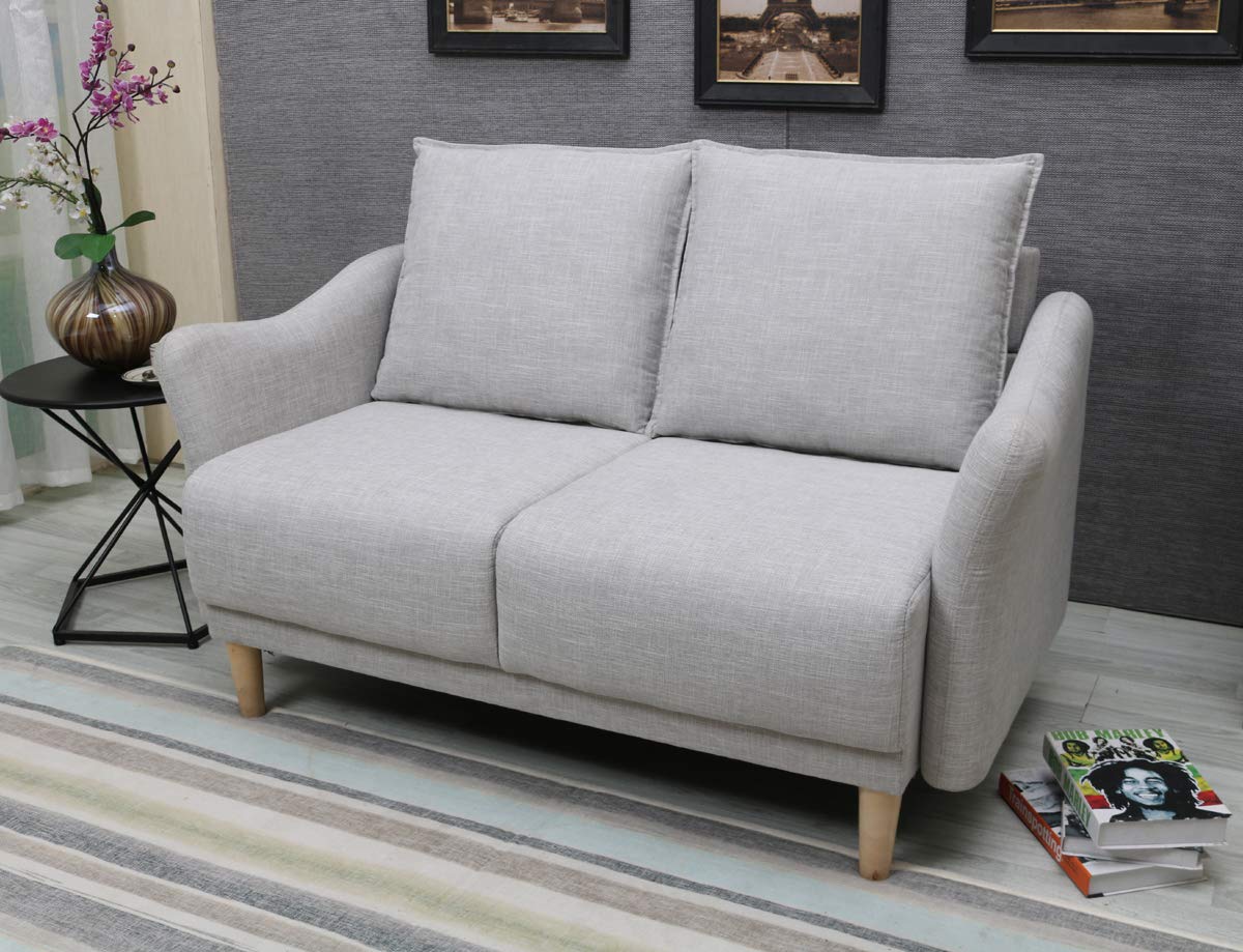 Best-Living Furniture Linen Fabric Small Sofa 56" Modern Sofa Couch, Contemporary Love seat and Loveseat Sofa, 2 Seat Sofa for Small Space, Light Grey