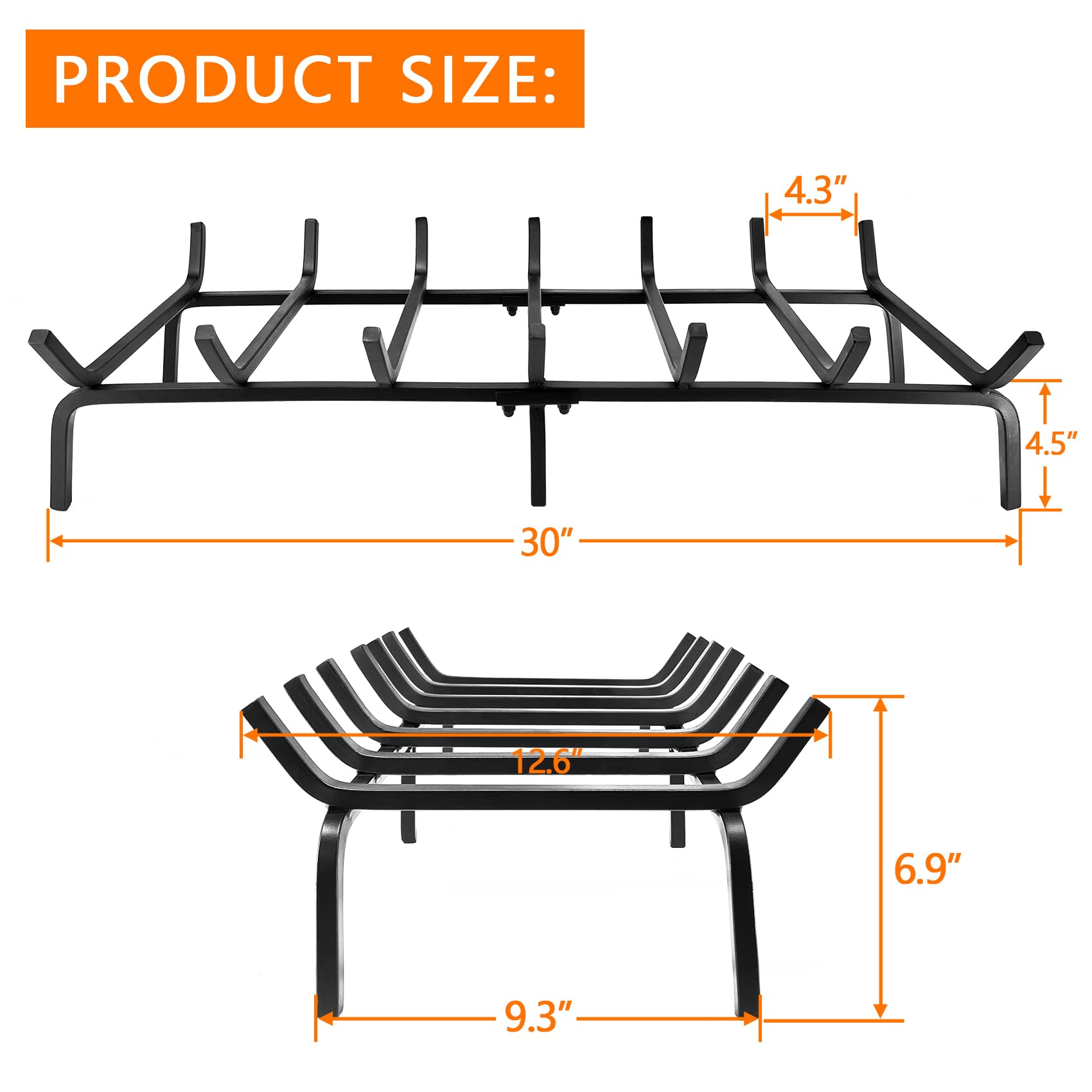 CADANI Fireplace Grate 24" Fire Grate - Cast Iron Fireplace Log Grate with 7 Solid Steel Bars - for Fireplace Fire Pit Wood Stove Both Indoor and Outdoor Use