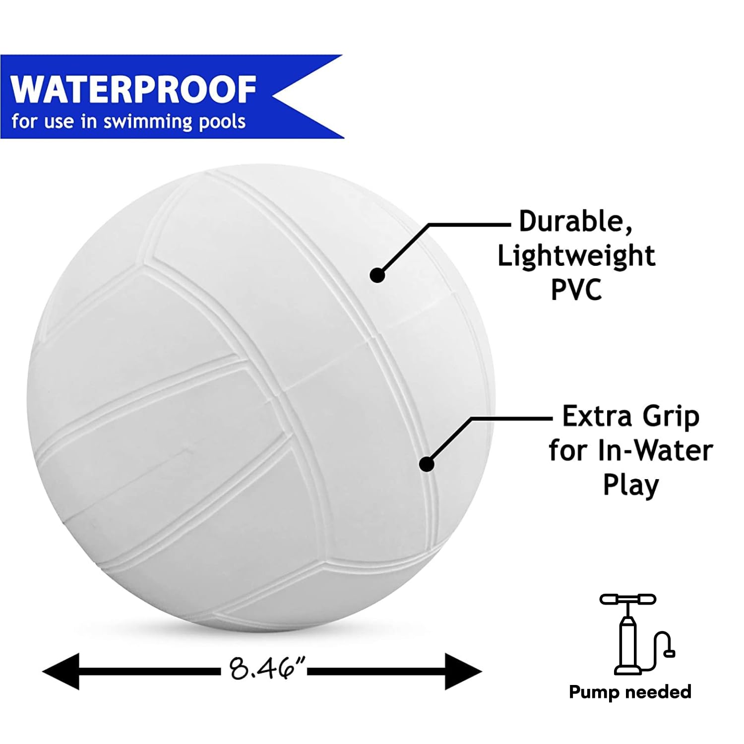 Botabee Water Volleyball - Standard Size Pool Ball for Dunnrite, Intex, Swimways Sets (White, 7.87 inch, 10 Ounces)