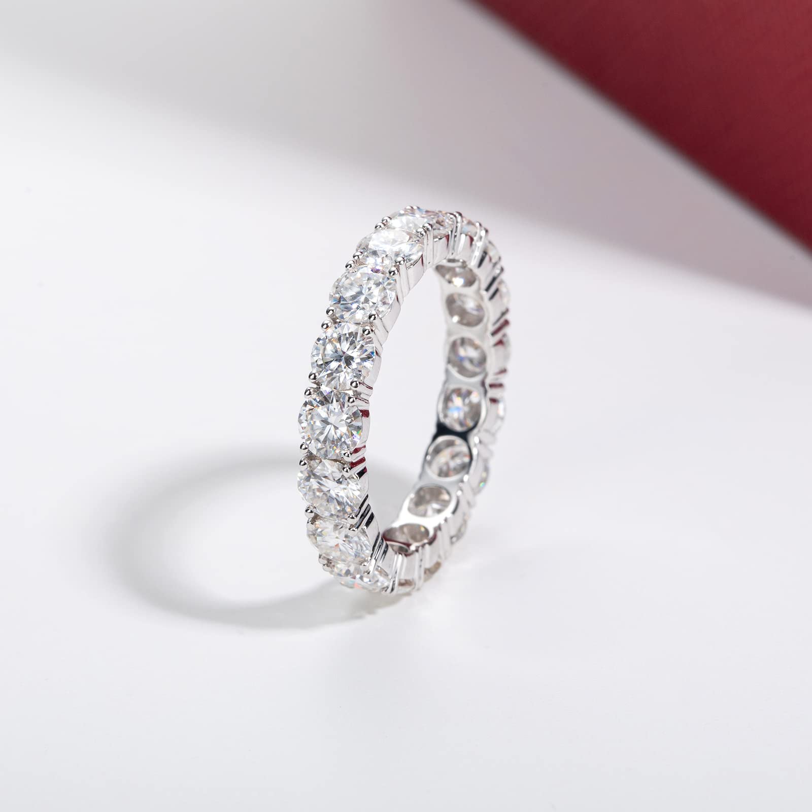 CADYNO Moissanite Eternity Ring, 5cttw D Color Lab Grown Created Diamond 14k Solid Real White Gold Eternity Wedding Band Ring for Women 8
