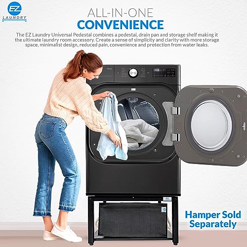 EZ Laundry | Upgraded 29β Universal Pedestal β 700lbs Capacity, Raises 16β with Built-in Drain Pan + Hose, Adjustable Feet, Anti-Vibration, Steel & Storage Shelf for Washer & Dryer (Black)