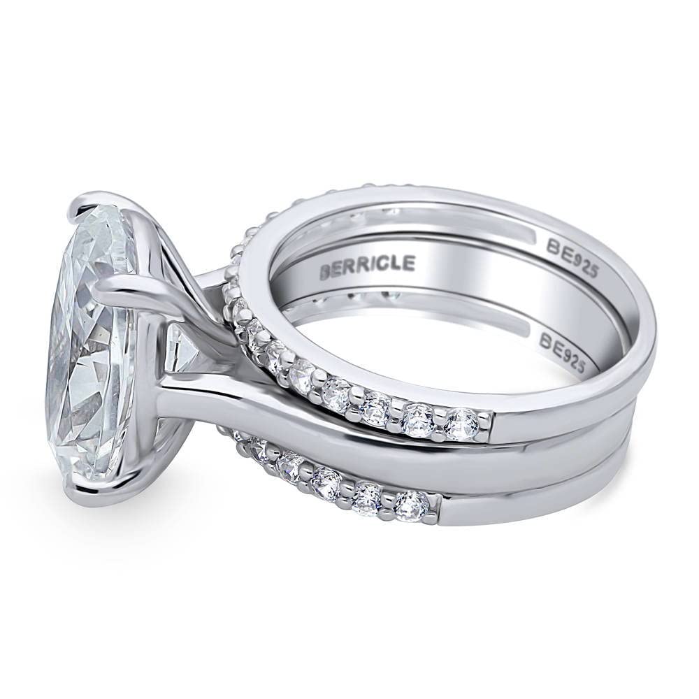 BERRICLE Sterling Silver Solitaire Wedding Engagement Rings 5.5 Carat Oval Cut Cubic Zirconia CZ Ring Set for Women, Rhodium Plated Size 7.5