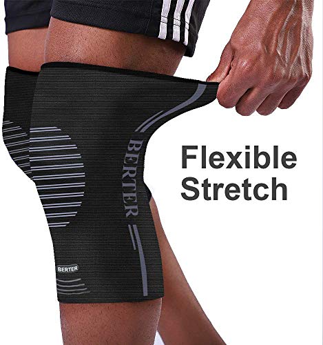 BERTER Knee Compression Sleeve Support for Running, Jogging, Sports - Brace for Joint Pain Relief, Arthritis and Injury Recovery - A Pair (Black, Medium(15.5-18.0"))