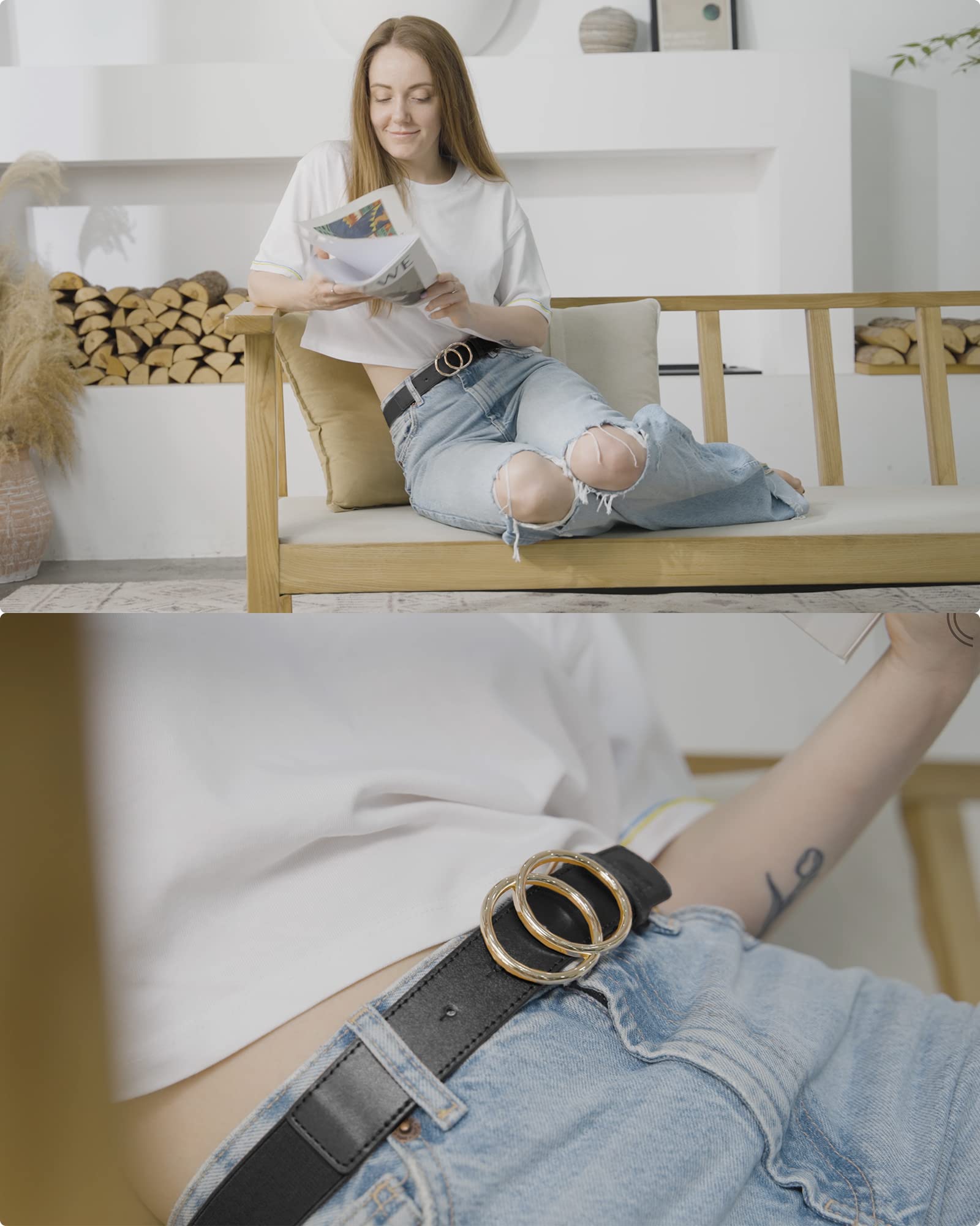 Black Elastic Belt for Women - CR 1.25" Stretch Waist Belts for Women for Dresses Jeans - Fully Adjustable for Comfort Fit