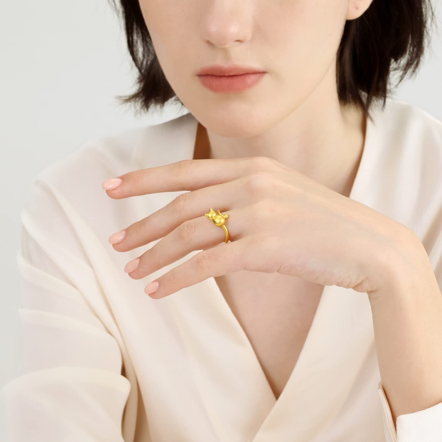 CHOW SANG SANG 999 24K Solid Gold Cute Kitten Band Ring for Women 93770R | Our Size 12 / US 5.5