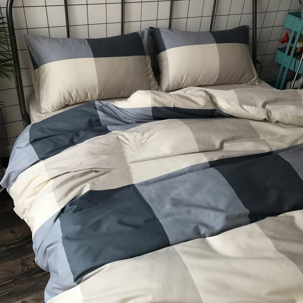 Cotton Striped Duvet Cover Twin Modern Style White Blue Grey Stripe Pattern Comforter Cover Geometric Stripe Bedding Set 1 Twin Duvet Cover with 2 Pillowcases Geometric Stripe Bedding Collection