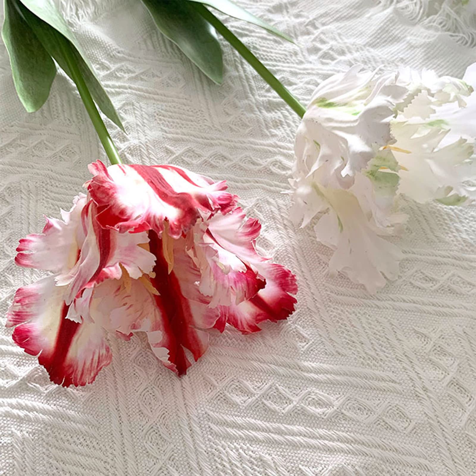 MISNODE 3PCS Artificial Parrot Tulip Flower Stems, Blue 27 Inch Parrot Tulip Bouquet, Single Head Silk Tulips Flower Branches for Wedding Bridal Bouquet Party Home Garden Decor