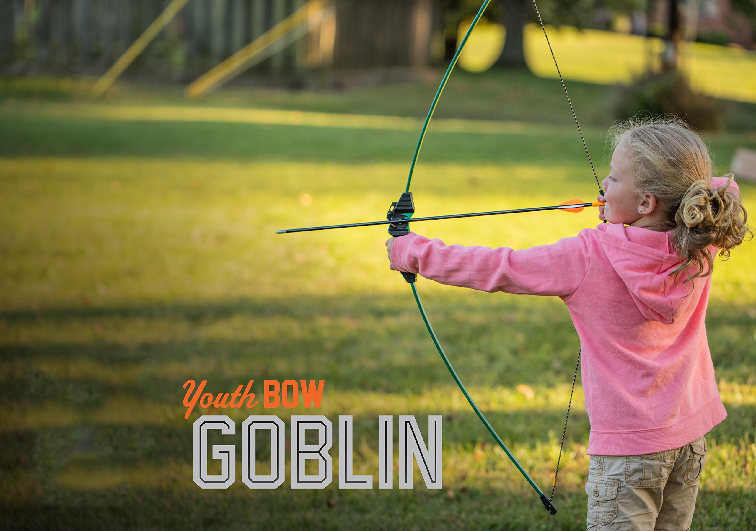 Bear Archery Goblin Bow Set for Youth, Recommended Ages 4-7, Ambidextrous, Continuous Draw Weight Up to 15-18 lb., Continuous Draw Length Up to 22-24-inches