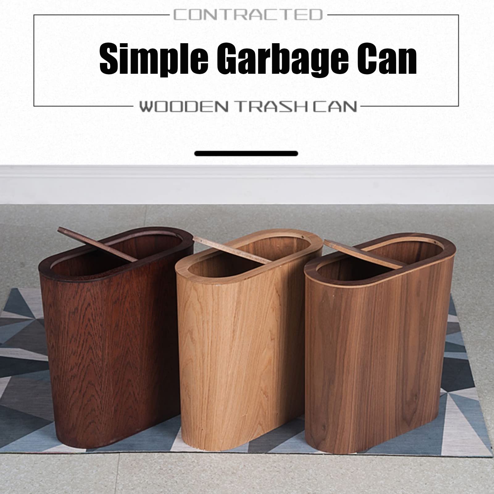 DRSFF Ultra-Narrow Trash Can for Bathroom Kitchen Gap , Nordic Wooden Large Garbage Bin Bedroom Offices Durable Rubbish Container Wastebasket with Swing Top Lid (Color : B)