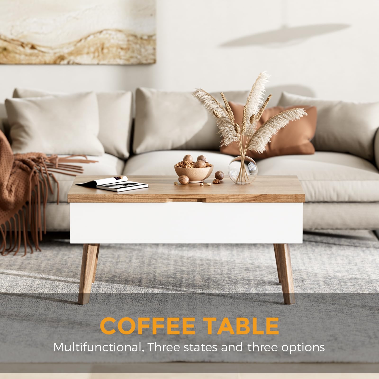 Bidiso 3 in 1 Lift Top Coffee Table, Walnut
