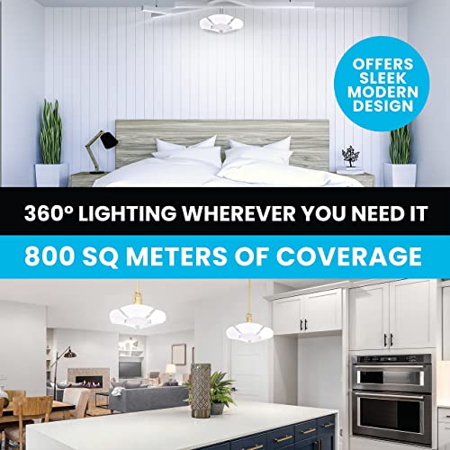 Bell+Howell Hex Bulb E26 LED Garage Light 6 Panel Deformable Shop Light Ceiling Light High-Intensity Lighting with 144 LED Bulbs for Attic, Basements, Office, Garage Lights