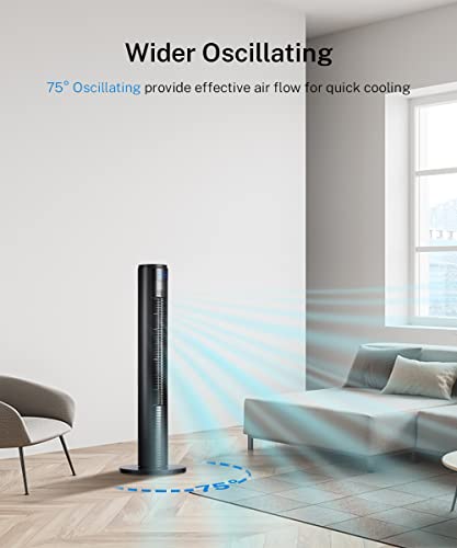 MEPTY Tower Fan with Remote, 36’’ Oscillating Fan with 3 Speeds,3 Modes,Portable Standing Floor Fan with Timer,Quiet Cooling Fan,Bladeless Fan for Bedroom,Office,Living Room,Black