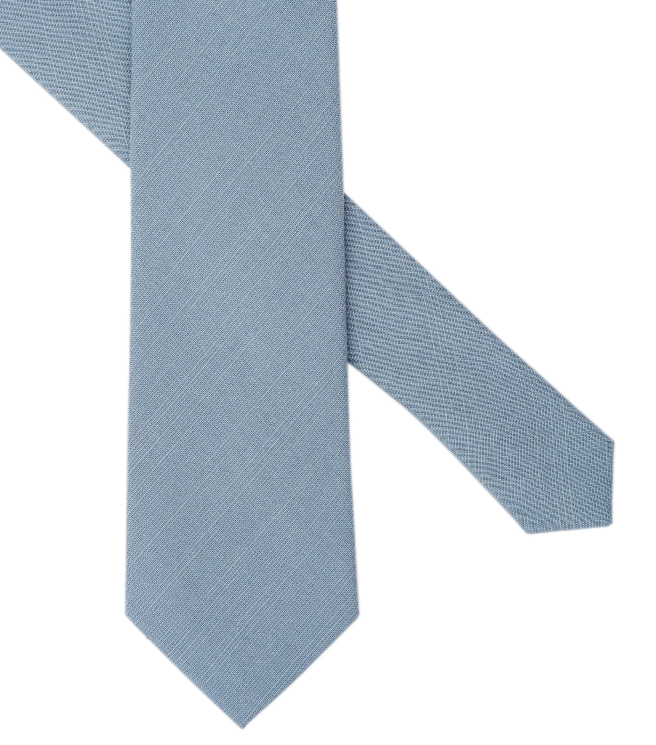 BELLUNO Men's Skinny Ties, Cotton Linen Blend 2.5 inch Slim Neckties, Dusty Blue Tie