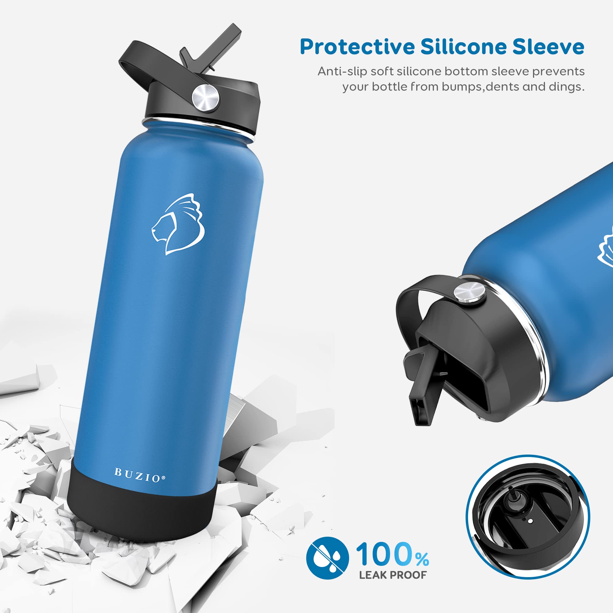 BUZIO Wide Mouth Straw Lid and Protective Boot Combo Pack 32 40oz Water Bottle, Compatible with Most Sports Water Bottles, Plus 4 Straws and 2 Brushes.