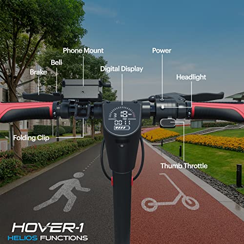Hover-1 Helios Folding Electric Scooter, 18 MPH Top Speed, 24 Mile Range, 500 Watts Max Power, 10β Pneumatic Tires, Rear Disc Brakes, Removable Battery, and Dual Front Suspension