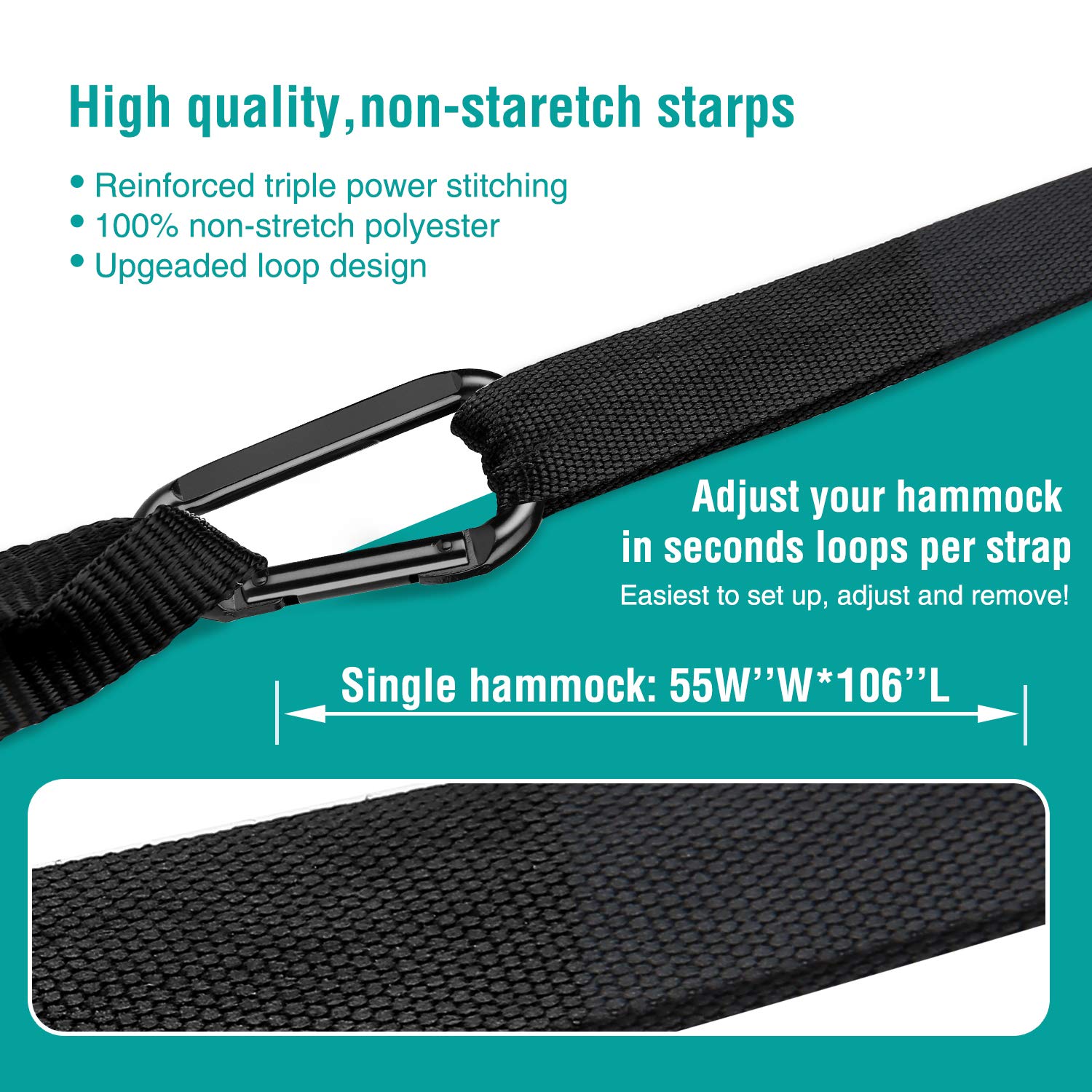 Camping Hammock, Single Hammocks Portable Parachute for Outdoor Hiking Travel Backpacking - 210D Nylon Hammock Swing for Backyard & Garden 55''W*108''L (Black/Gray)