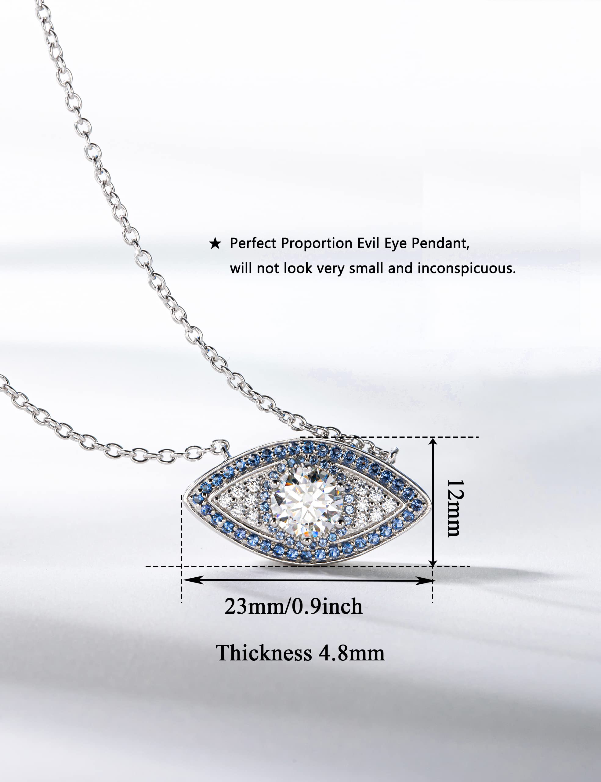 CannyCat Moissanite Evil Eye Pendant Necklace 1.2 CTTW D color VVS Moissanite and Sapphire Necklaces Lab Created Diamond Platinum Plated Sterling Silver Chain 16β+2β Lucky Gift for Women