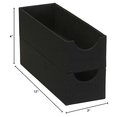 Household Essentials 2-Pack of Drawer Organizers, Sturdy Chipboard with Soft Polyester Cover, Handy and Fashionable Organization Solution, 3β H x 4β W x 12β D, Black Linen