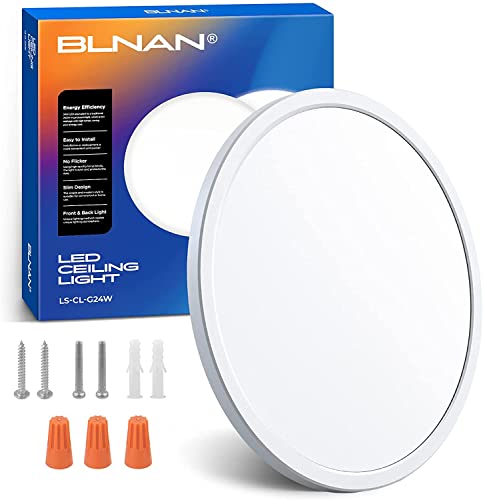 BLNAN LED Flush Mount Ceiling Light Fixture, 12 Inch 24W 5000K Daylight Modern Round White Wired Light, Ultra Thin Low Profile Lamp for Bedroom Kitchen Living Room Laundry Hallway, Non-dimmable