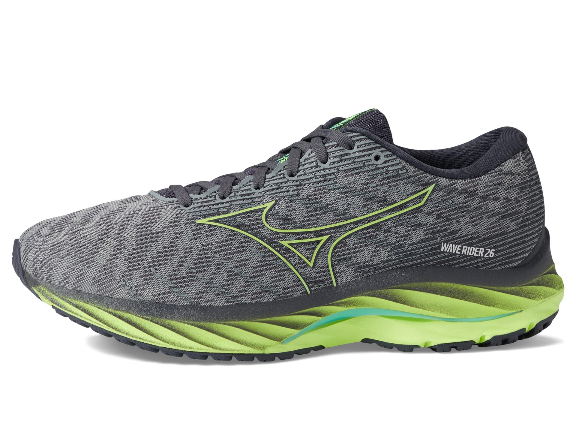 Mizuno Men's Wave Rider 26 | Neutral Running Shoe | Ultimte Grey/Neo Lime | US 10.5
