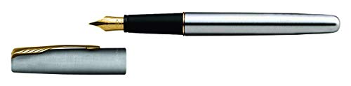Parker Frontier Stainless Steel Gold Trim Fountain Pen Fine Nib