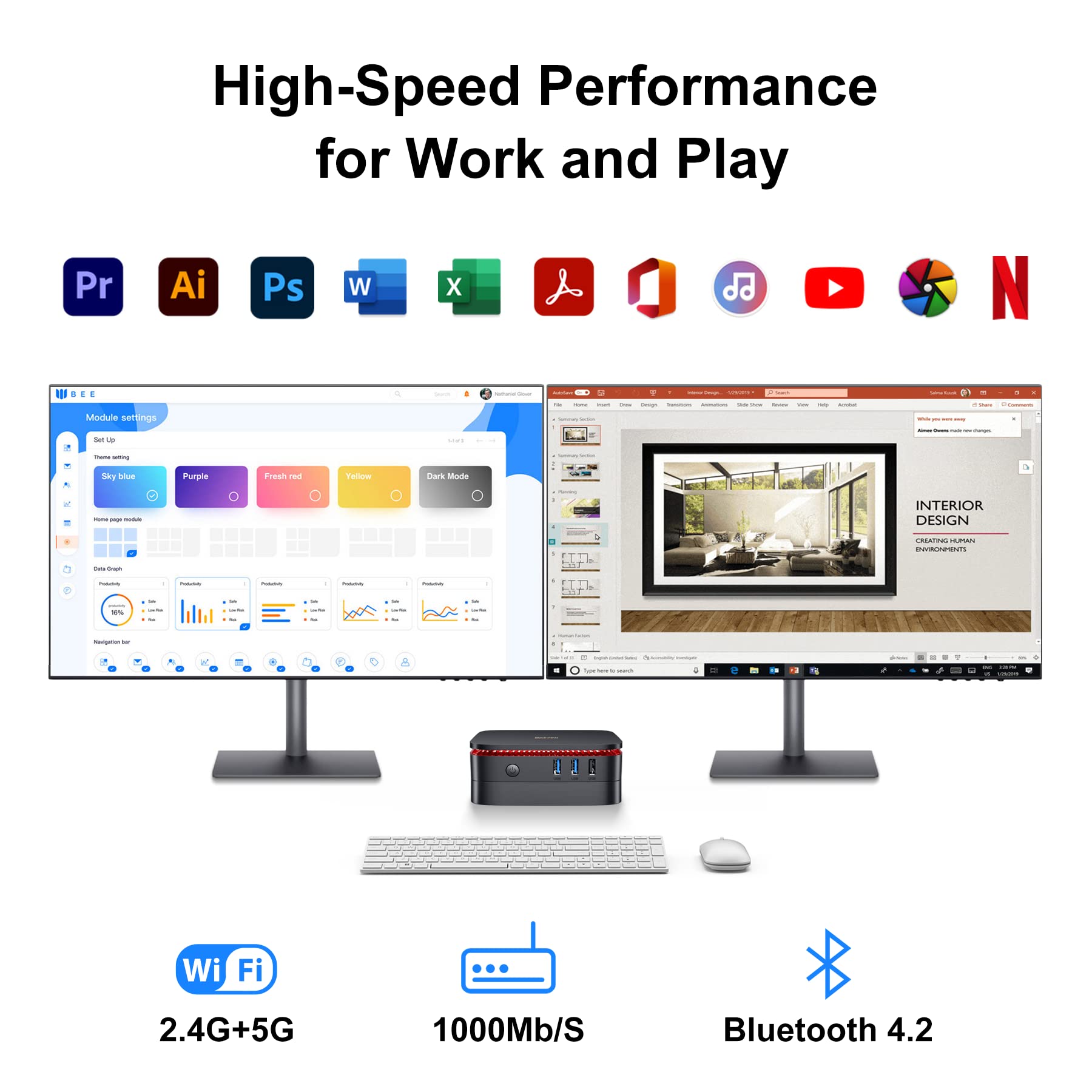 Blackview MP60 Mini PC 16GB DDR4 RAM 512GB M.2 SSD, Gaming Computer with Processor Intel N5095, VESA/Home/Business Mini Desktop, 4K HD Dual HDMI Gigabit Ethernet