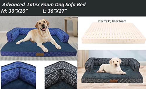 long rich Rectangle Pet Bed, Cozy Latex Foam Dog Sofa Bed for Small, Medium, and Large Pets, Waterproof PV Plush Fabric Pet Cushion,Non-Slip (30" x 20" x 6.5", Printed Canvas-Grey) (LTX-BLACK-M-4697)