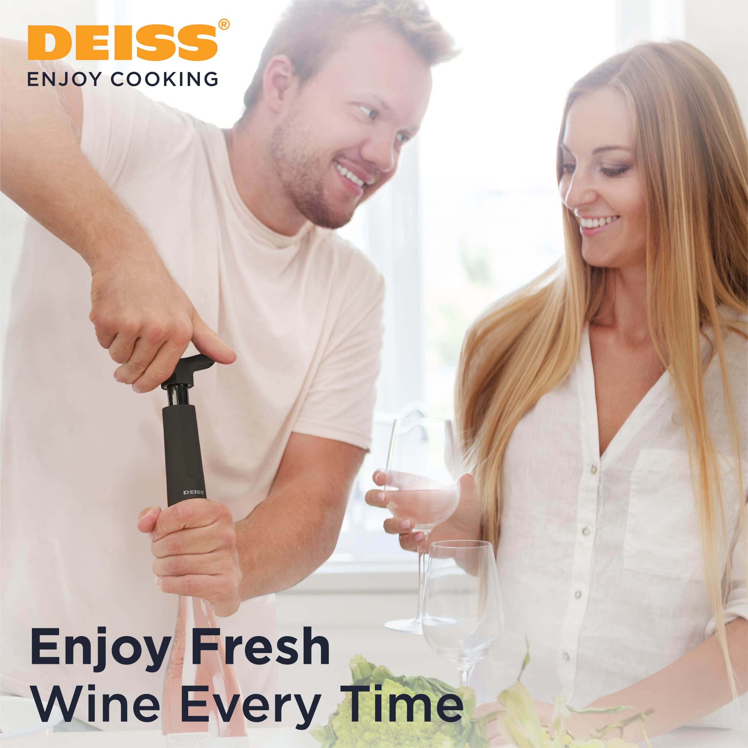 Deiss PRO Vacuum Pump Wine Saver with 3 x Wine Bottle Stopper β Silicone Wine Stoppers for Wine Bottles with Date Markers - Wine Stopper to Keep Your Wine Fresh β Stops Oxidation of Wine