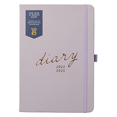 Busy B Mid Year 17 Month Diary August 2022 - August 2023. Lilac Faux Leather Academic Diary 2022-2023 A5 Week to View Planner with Pen Holder, Elastic Closure and Storage Pockets (4049AMZ)