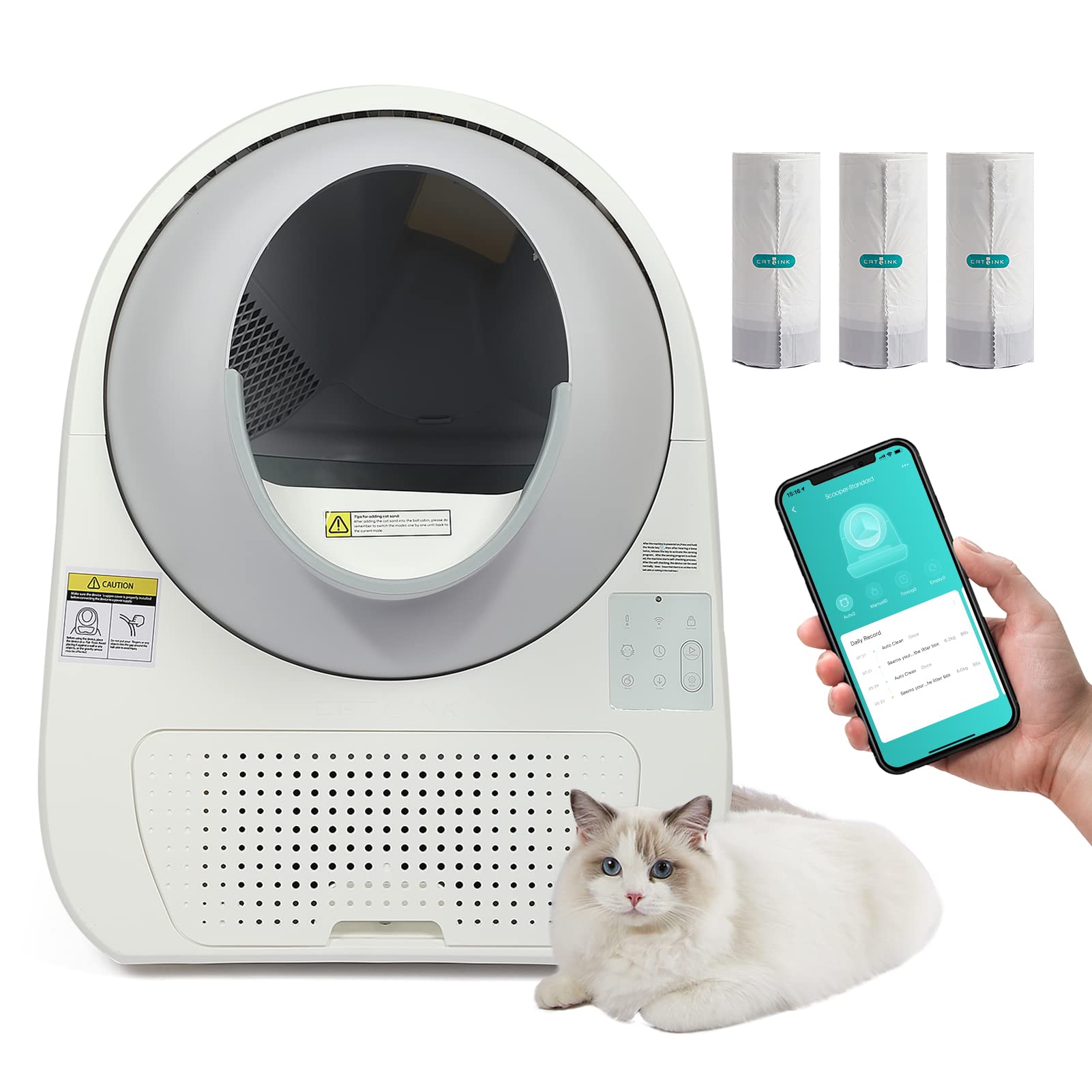 boqii Cat Litter Box Self Cleaning, WiFi Enabled APP Remote Control for Multiple Cats Secure, 13L Ultra-Large Waste Box,Quiet Self-Cleaning Cat Litter Box (Grey)