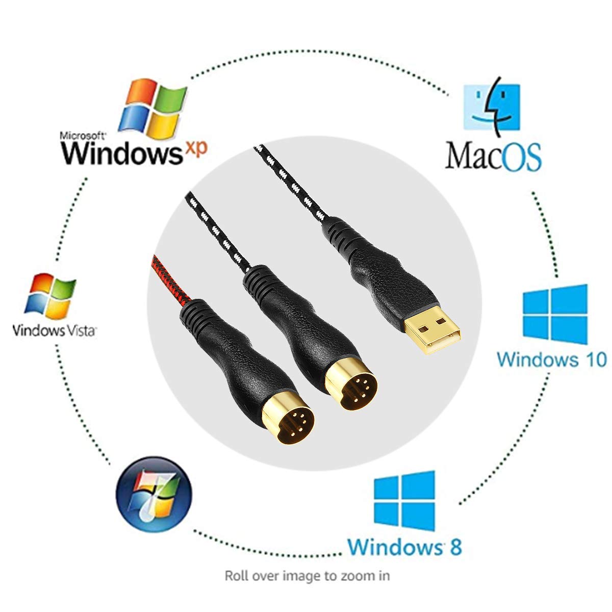 NUOSIYA MIDI Cable, MIDI to USB Interface Cable 4.5FT,MIDI Interface in-Out to USB Cord Adapter with Indicator for Piano Keyboard to PC Mac Laptop,Arranger Keyboard Tool