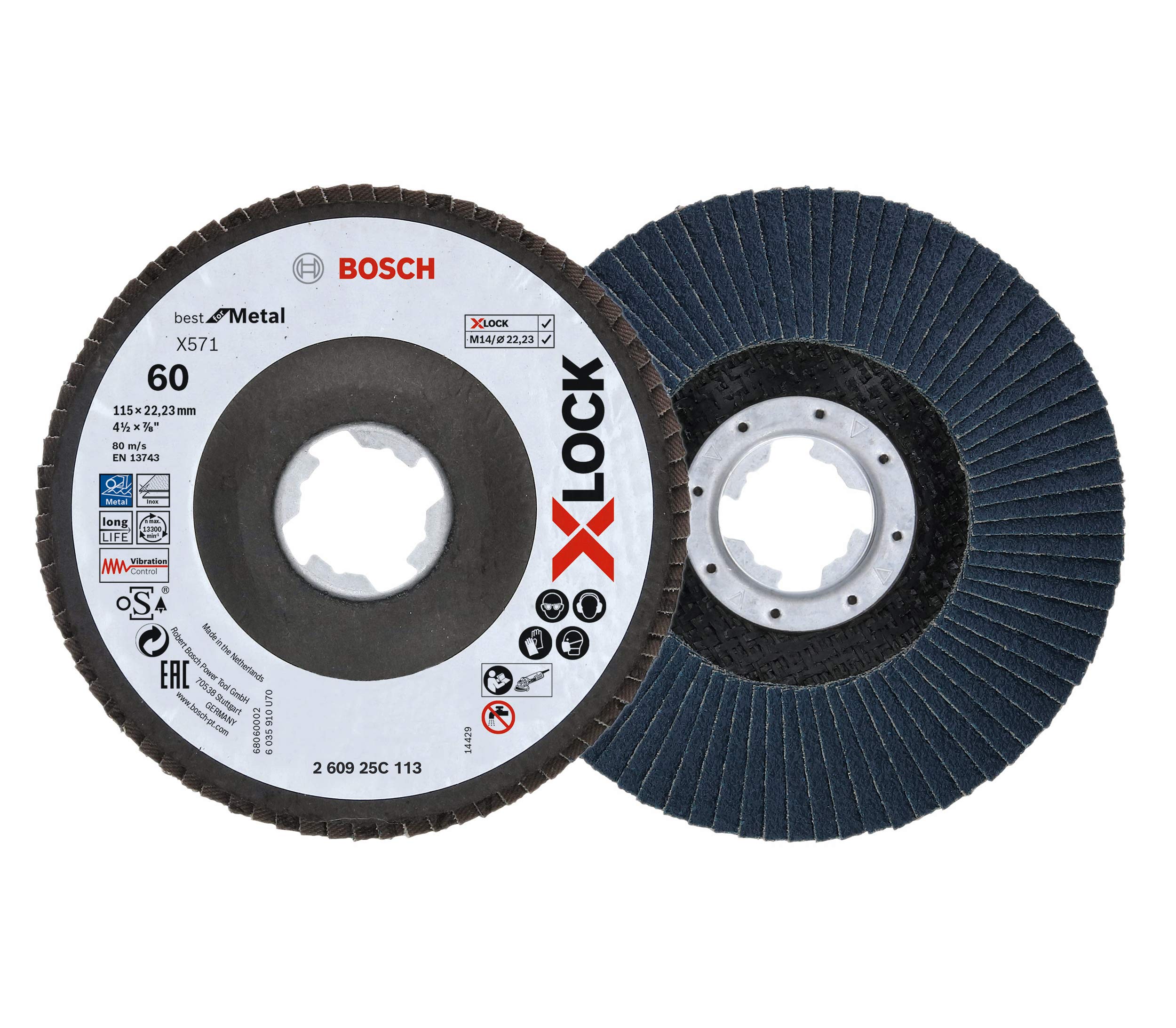 Bosch Professional 260925C112 Flap Disc (X-Lock, Ø: 115 mm, grit Size K40, bore Ø 22.23 mm, Angle Grinder Accessories)