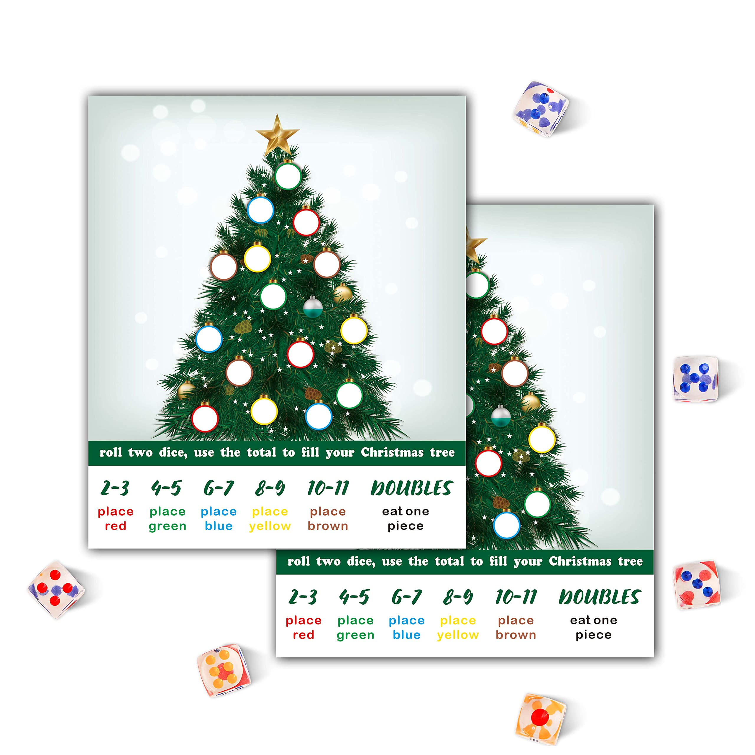 Christmas Party Roll The Dice Game, Kids Table Game, 10 Play Cards 20 Transparent Dices - 5 x 6 inches(MMgame-A003)