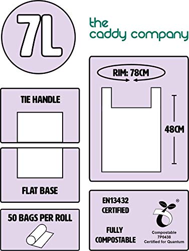 The Caddy Company 7L Tie Handle Compostable Kitchen Caddy Liners-7 Litre, 100 Bags, 21 x 10 x 5 cm, Green, 2 Pack