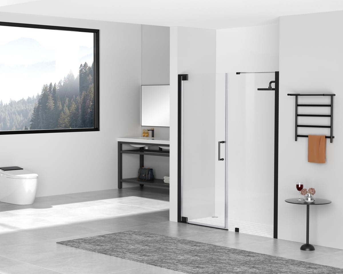 Elegant Kitchen and Bath SD404-6072MBK Semi-Frameless hinged Shower Door 60 x 72 Matte Black