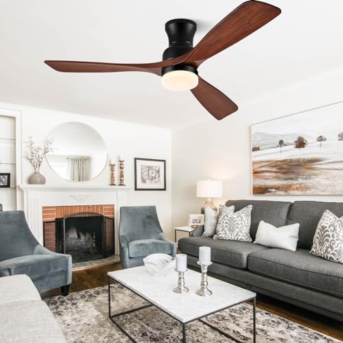 BOOSANT 60" Flush Mount Ceiling Fan with Lights, 60 Inch Ceiling Fans with Remote Control, Low Profile Ceiling Fan for Outdoor Patios, Hugger Ceiling Fan, Quiet Reversible DC Motor (Dark Walnut)