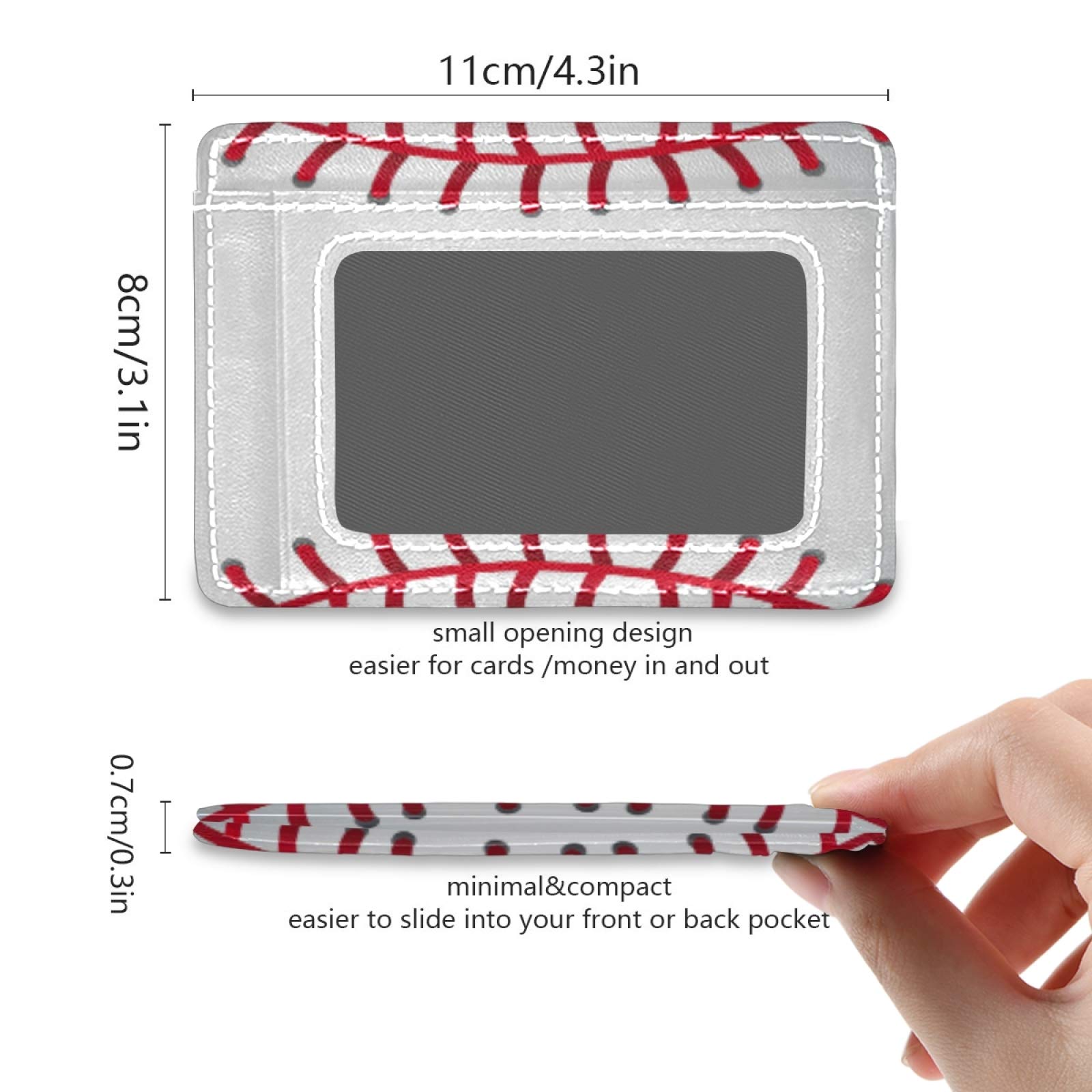Nincrane Linomo Thin Leather Card Holder and Money Clip Baseball Print Sport Ball Wallet RFID Blocking for Men & Women