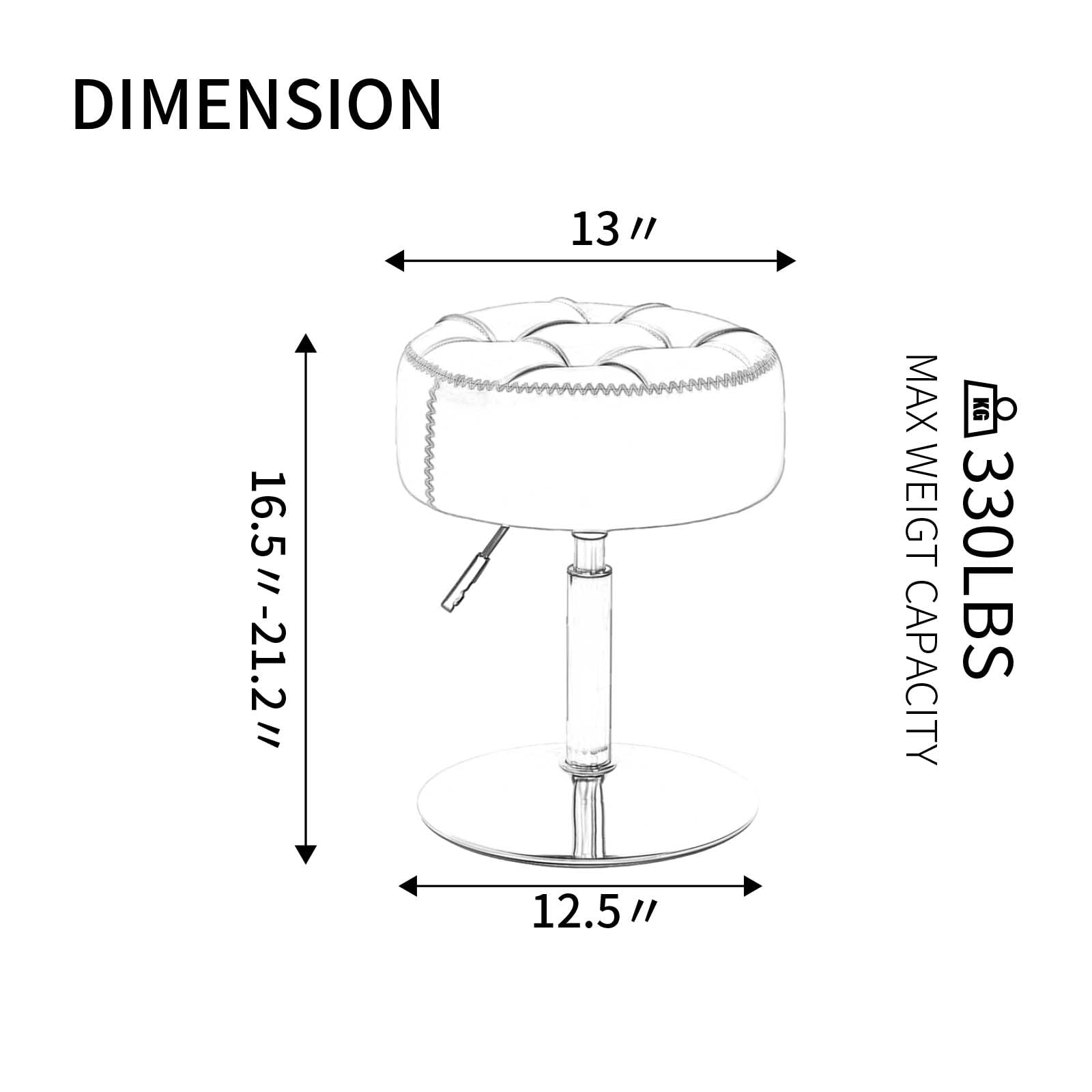 Durfii Adjustable 360° Swivel Vanity Stool with Faux Leather for Makeup Room, Bathroom, Living Room and Ottoman
