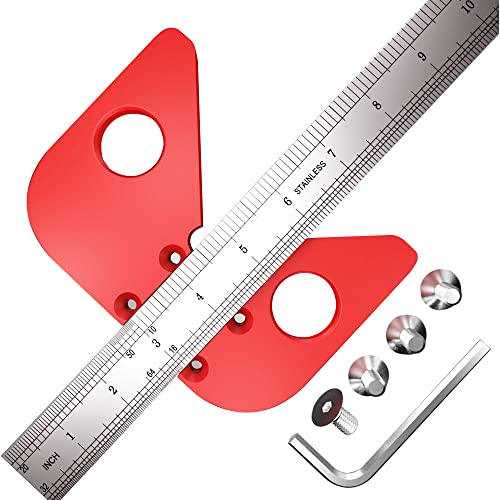 EIGNO Center Scribe Gauge Center Scribe Measuring Tool,Aluminum Alloy Center Finder,Woodworking Line Caliber Gauge,45/90 Degree Right Angle Line Gauge Carpenter Ruler,Removable and Replaceable Ruler.