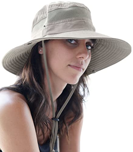 GearTOP Wide Brim Sun Hat for Womens and Mens Sun Hats - UV Protection Fishing Hat Safari Hat for Hiking Gardening & Beach Beige