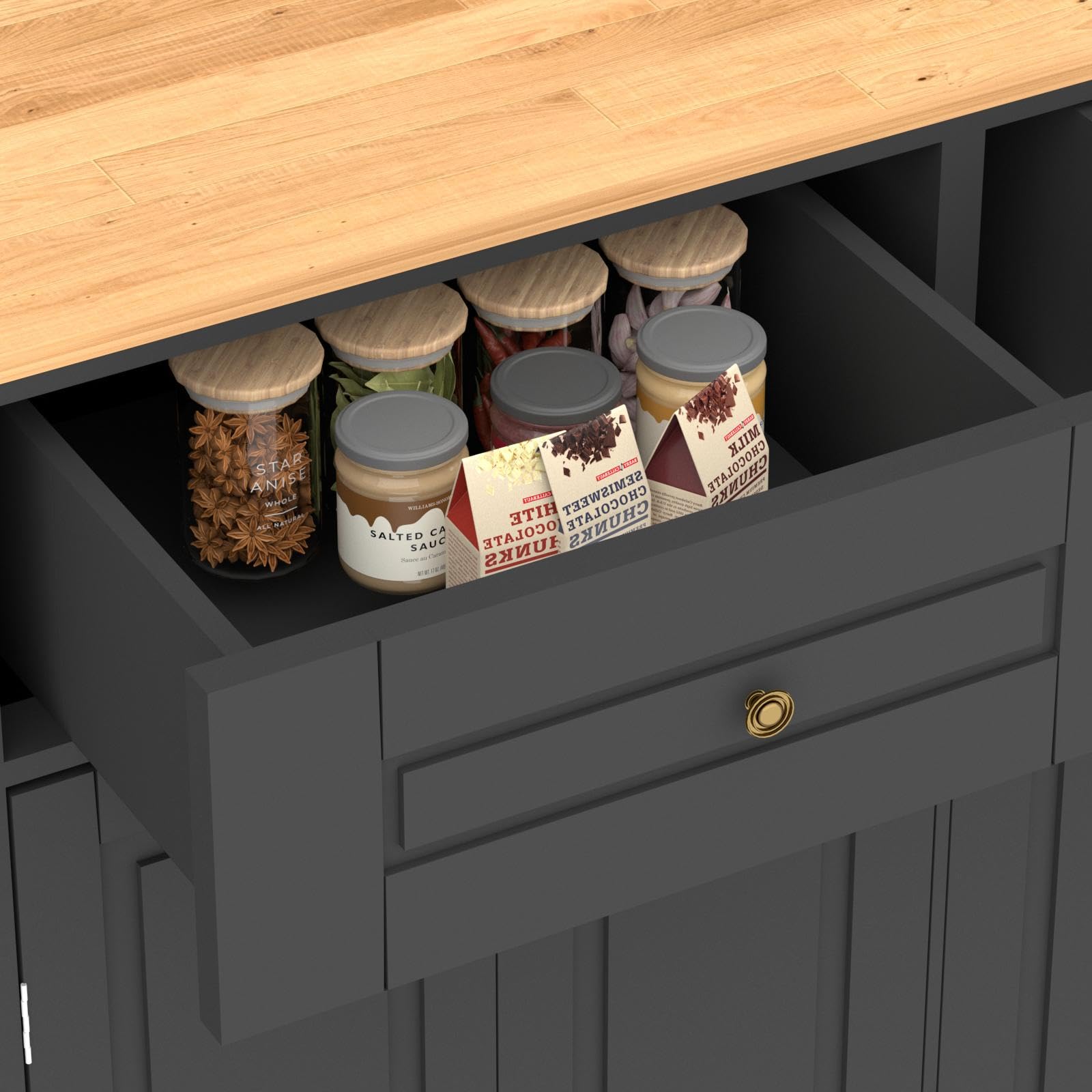 Bvldfamly Kitchen Island with Drop Leaf – Movable Kitchen Carts on Wheels Island with Storage Cabinet and Drawer, Island Table for Kitchen with Spice/Towel Rack, Black