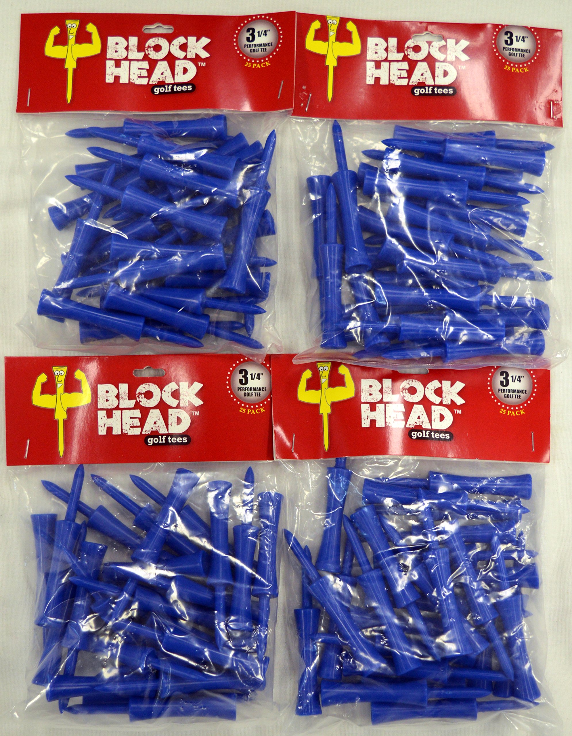 Blockhead Golf Tees 3 1/4" - Blue - 4 Packs of 25 - (11374)