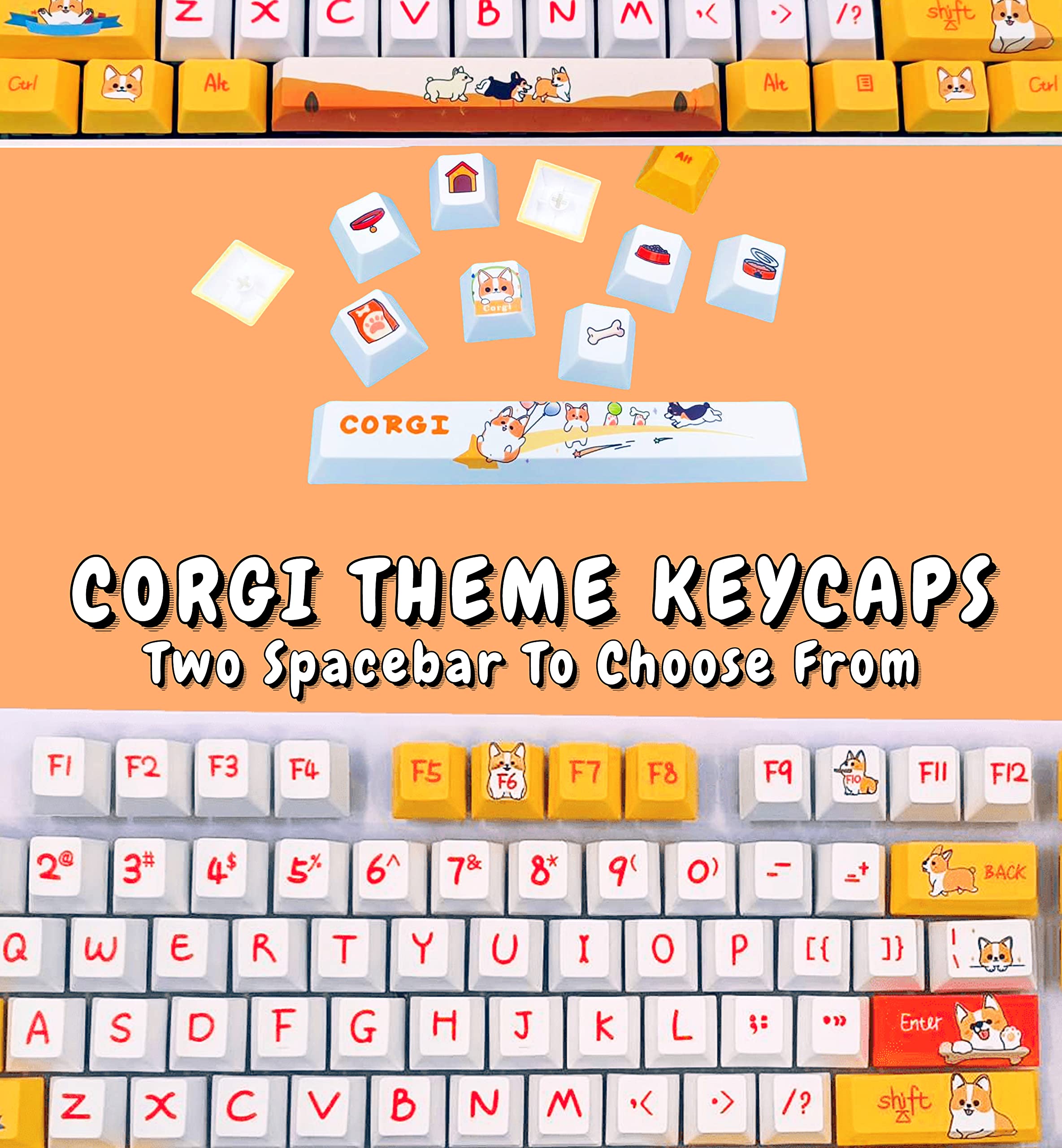 Corgi Dog Keycaps for Cherry MX Switches Cute Pets Mechanical Gaming Keyboard, PBT Key Caps Set(English Version)